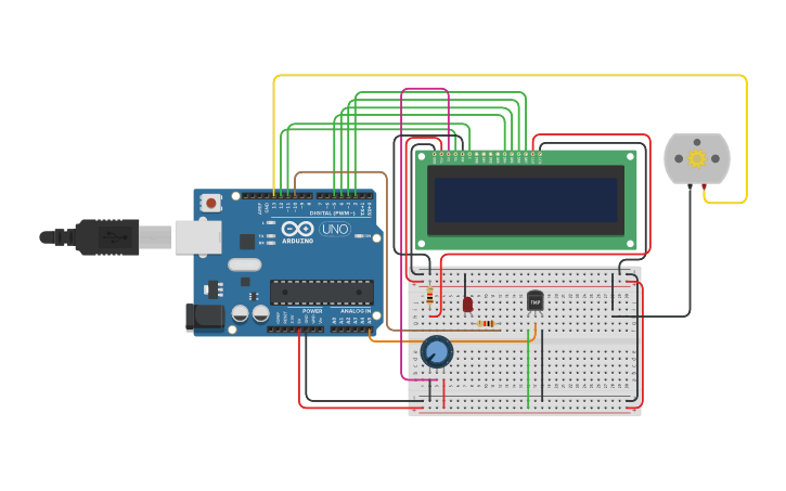 Circuit design LCD Temperature Display W/ Fan - Tinkercad