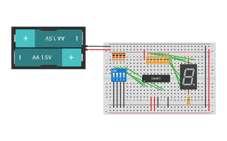Circuit design 7-Segment decoder - Tinkercad