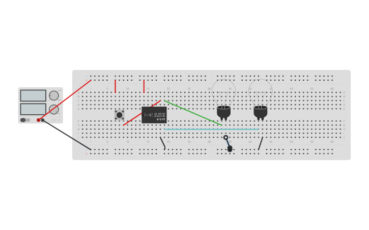 Circuit design Rele con 2 bombillas | Tinkercad