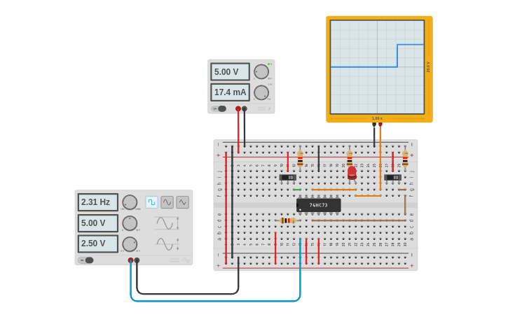 Circuit design JK flip flop with signal generator and osciloscope ...