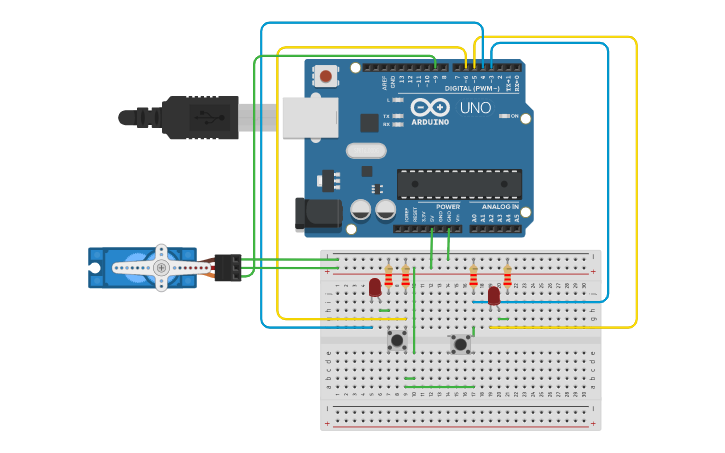 Circuit design Button + Servo | Tinkercad