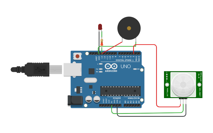 Circuit design Security Alarm System - Tinkercad