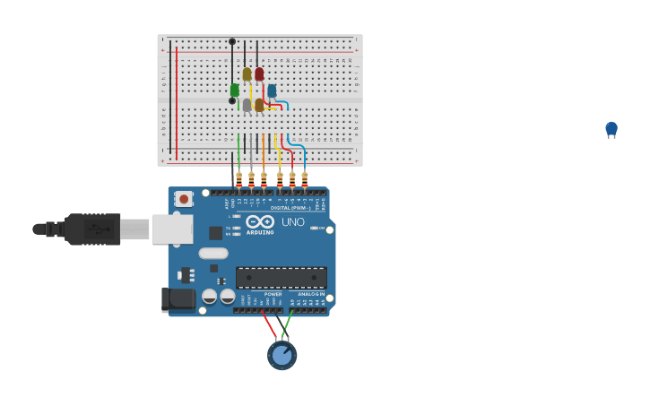 Circuit design Kevin Comas Punto 5: 6 leds en circulo - Tinkercad