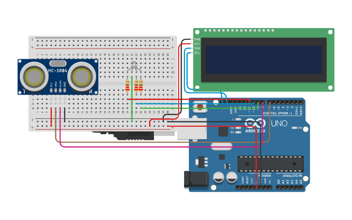 Circuit design LED RGB CON SENSOR ULTRASONICO - Tinkercad Circuit design LED RGB CON SENSOR ULTRASONICO - Tinkercad