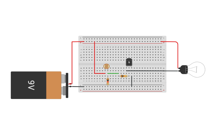 Circuit design transistor como regulador detector luz - Tinkercad Circuit design transistor como regulador detector luz - Tinkercad