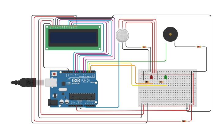 Circuit Design Gas Detecting Alarm System Tinkercad