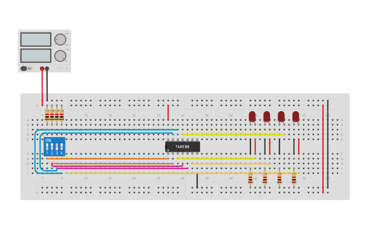 Circuit design BINARY TO GRAY CODE - Tinkercad