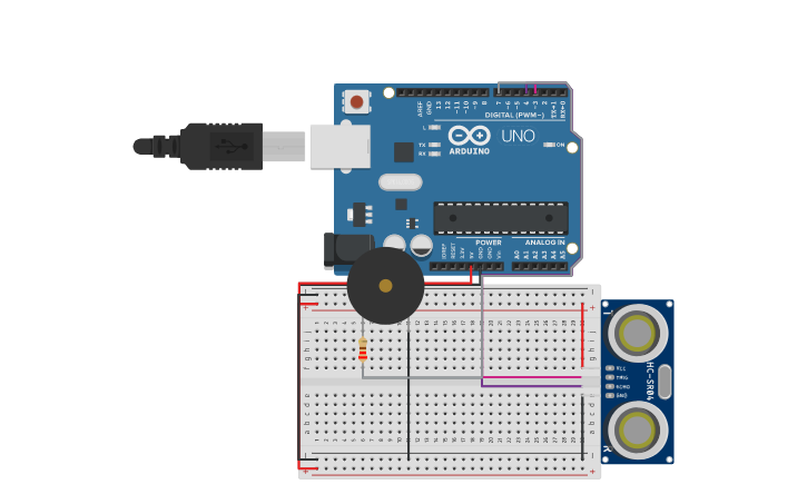 Circuit Design Ex Car Sensor Ultrasonic Sensor Hc Sr04 Buzzer Tinkercad 