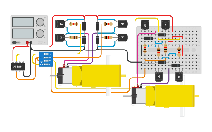 Circuit design H-Bridge with Transistor - Tinkercad