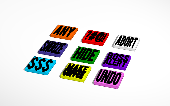 3D design funny word thin boxes - Tinkercad