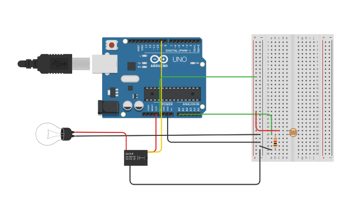 Circuit design Projeto LDR com Lâmpada | Tinkercad