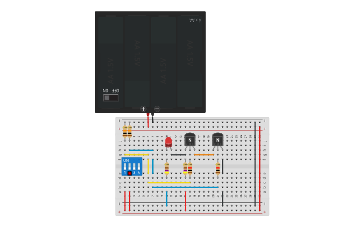 Circuit design Compuerta NAND con 2N2222 - Simulación en Proteus y Tinkercad - Tinkercad