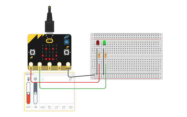 Circuit design BBC MicroBit 02 – Semafor pro chodce - Tinkercad