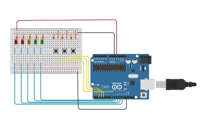 Circuit design Practica 1 In and Out - Tinkercad