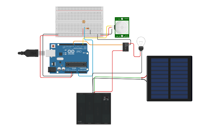 Circuit design Solar based street light system with automation - Tinkercad