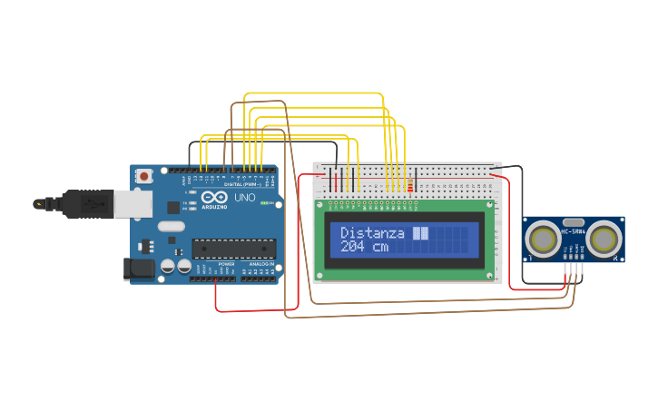 Circuit design sensore distanza - Tinkercad
