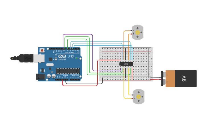 Circuit design Module L293D, động cơ giảm tốc. - Tinkercad