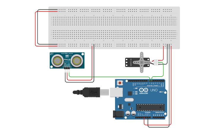 Circuit design Using distance sensor to detect and rotate the servo ...