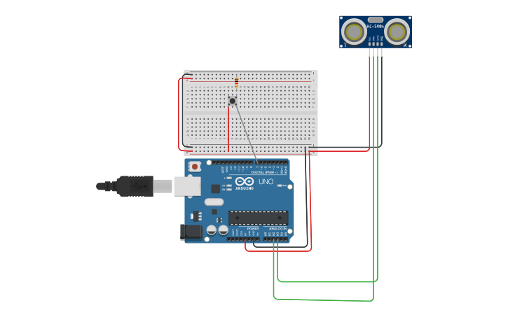 Circuit design Ultrasonic Sensor Assignment - Tinkercad