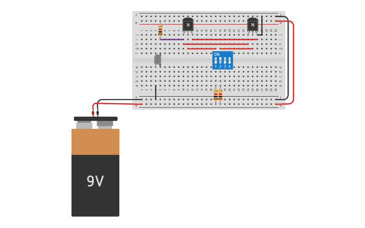 Circuit design NOR Gate using NPN Transistors - Tinkercad