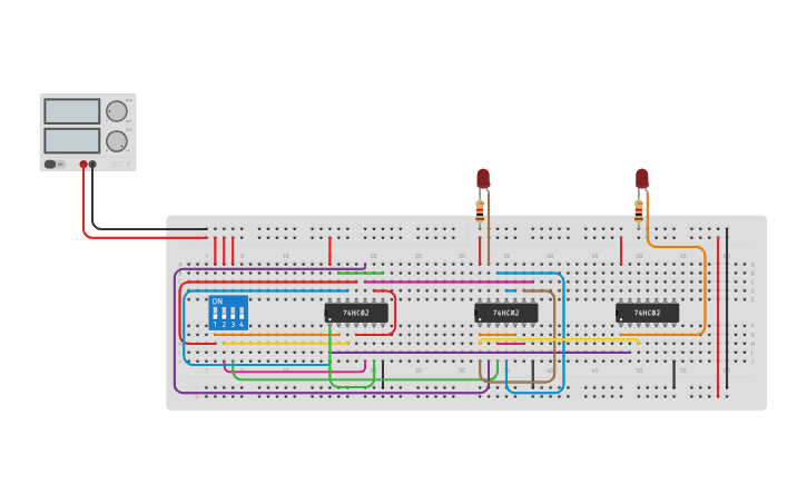 Circuit design Full Adder using NOR gate 7402 - Tinkercad