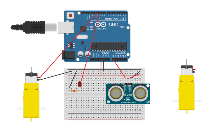 Circuit design SENSOR DE DISTANCIA CON 2 MOTORES - Tinkercad