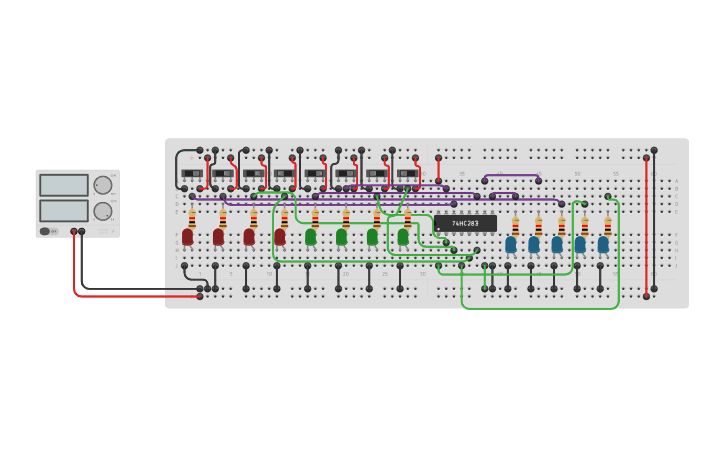 Circuit design 4-Bit Adder - Tinkercad