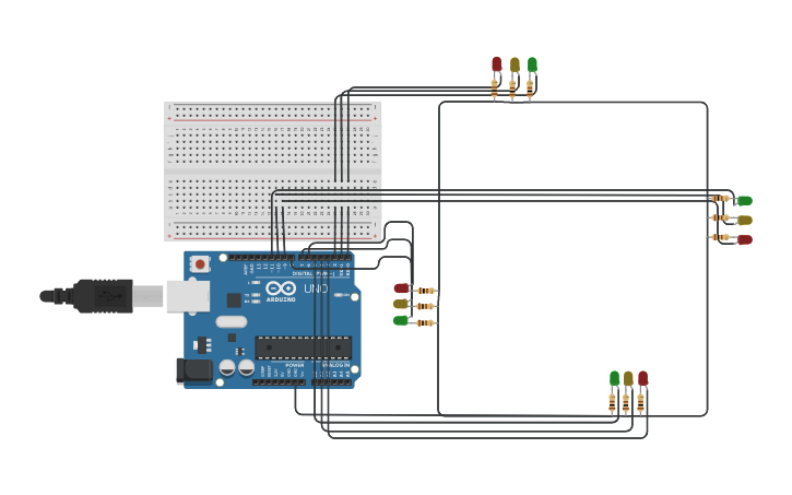 Circuit design Traffic Light - Tinkercad