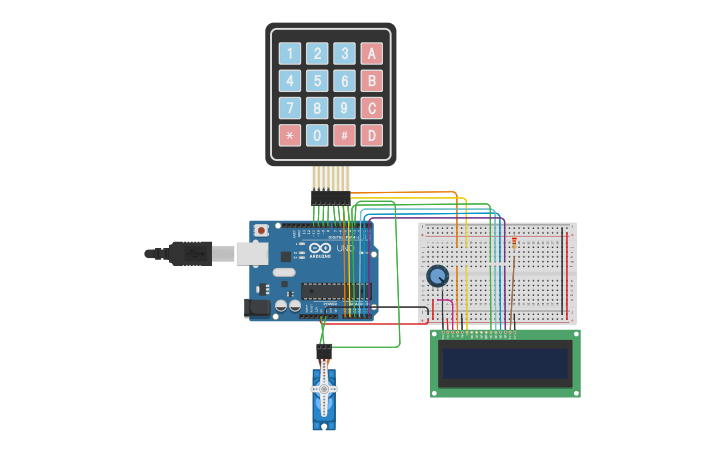 Circuit design Copy of LCD+KEYPAD+SERVO | Tinkercad