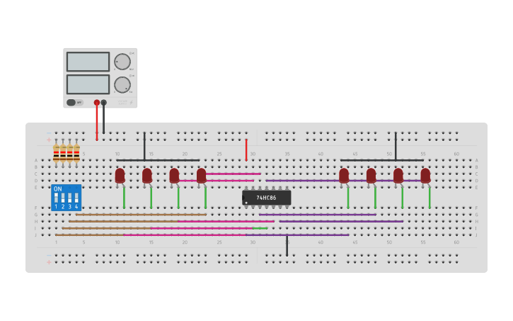Circuit design Binary-to-Gray Code Circuit - Tinkercad Circuit design Binary-to-Gray Code Circuit - Tinkercad