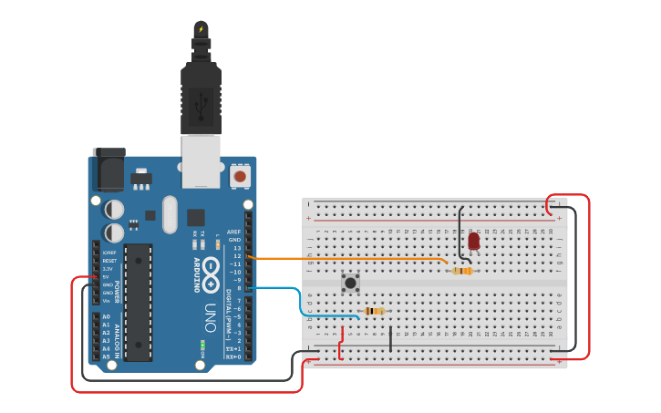 Circuit design Led con pulsante e Arduino - Davide Cordedda - Tinkercad