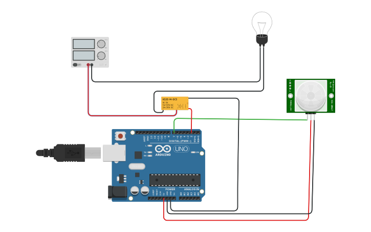 Circuit design Automatic lamp with PIR Sensor | Tinkercad