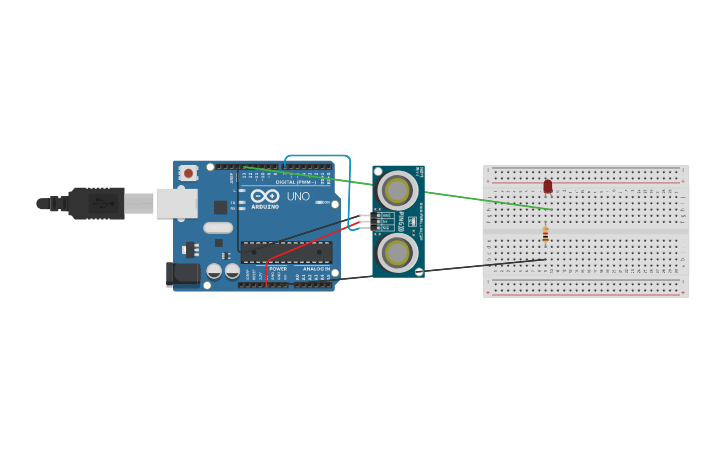 Circuit design Sensor de Distancia - Tinkercad