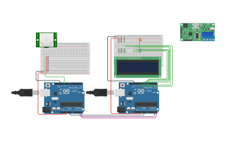 Circuit design Proyecto PIR LCD | Tinkercad