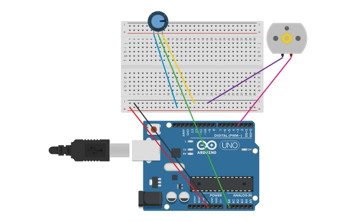 Circuit design Motor com potenciometro - Tinkercad