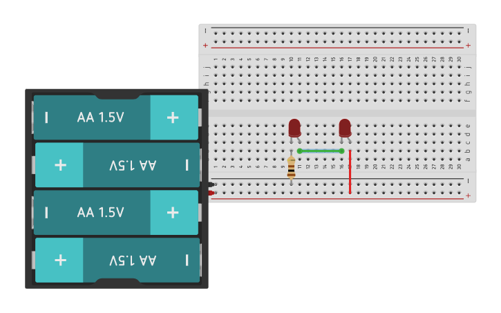 Circuit design Circuito 3: dos LEDs en serie sin arduino - Tinkercad