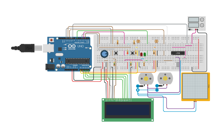 Circuit design Two ldrs two motors v1.0 - Tinkercad
