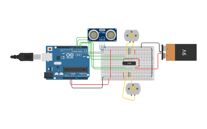 Circuit design Obstacle Avoidance bot. - Tinkercad