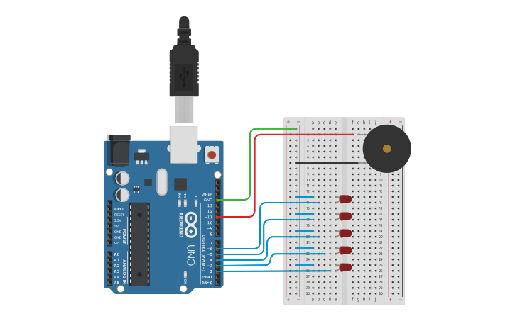 Circuit design Pacman Dancing Lights | Tinkercad