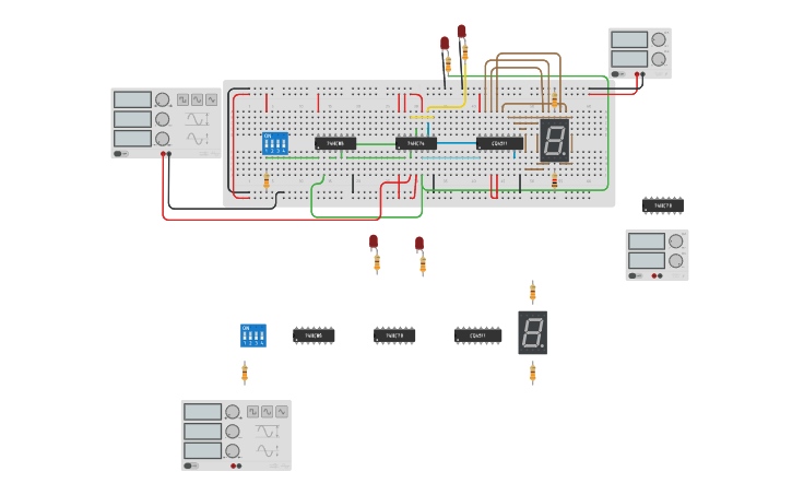 Circuit design D Flip Flop (7 segment Edition) - Tinkercad