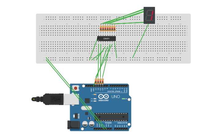 Circuit design BCD to 7 segment - Tinkercad