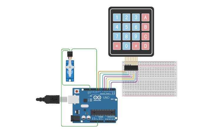 Circuit Design Using Keypad 4x4 And Servo Motor With Arduino Tinkercad