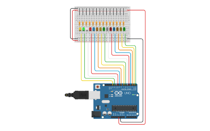 Circuit design Sequência LED | Tinkercad