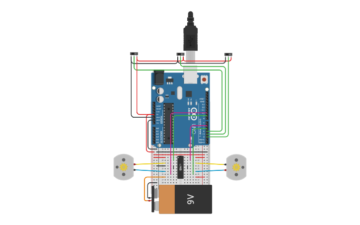 Circuit design LINE FOLLOWING BOT - Tinkercad