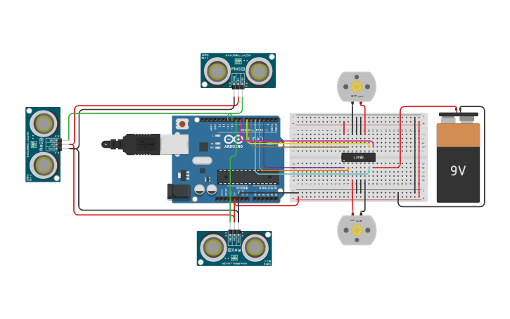 Circuit design Wall Follower Robot | Tinkercad
