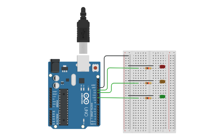 Circuit design 신호등 - Tinkercad