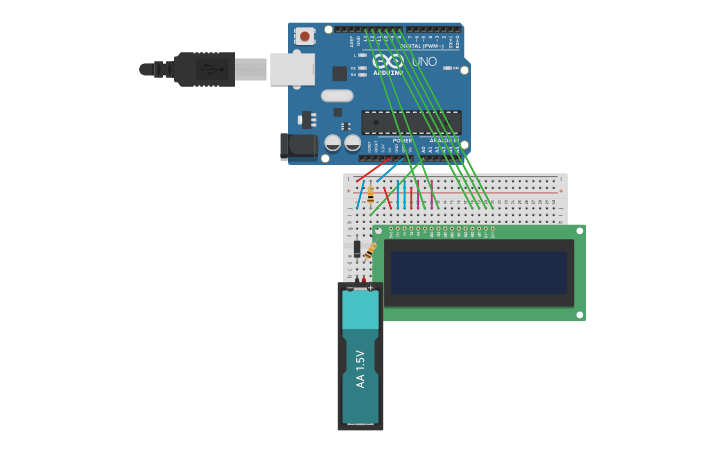 Circuit Design Эксперимент 18 Тестер батареек Tinkercad