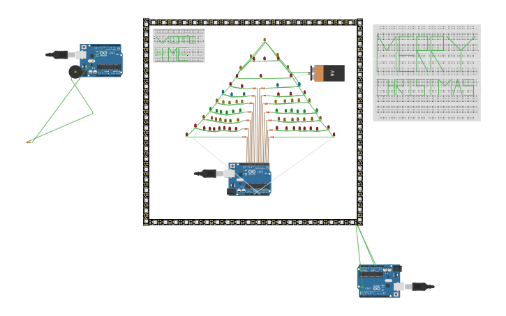 Circuit design Holiday LED Flashing - Tinkercad