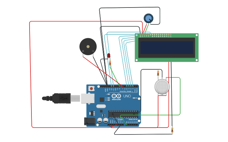 Circuit design GAS DETECTOR - Tinkercad