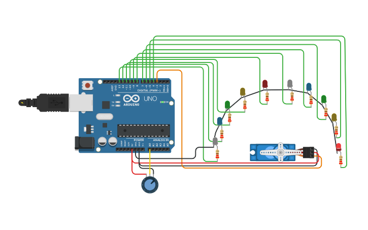 Circuit Design Servo Leds Tinkercad